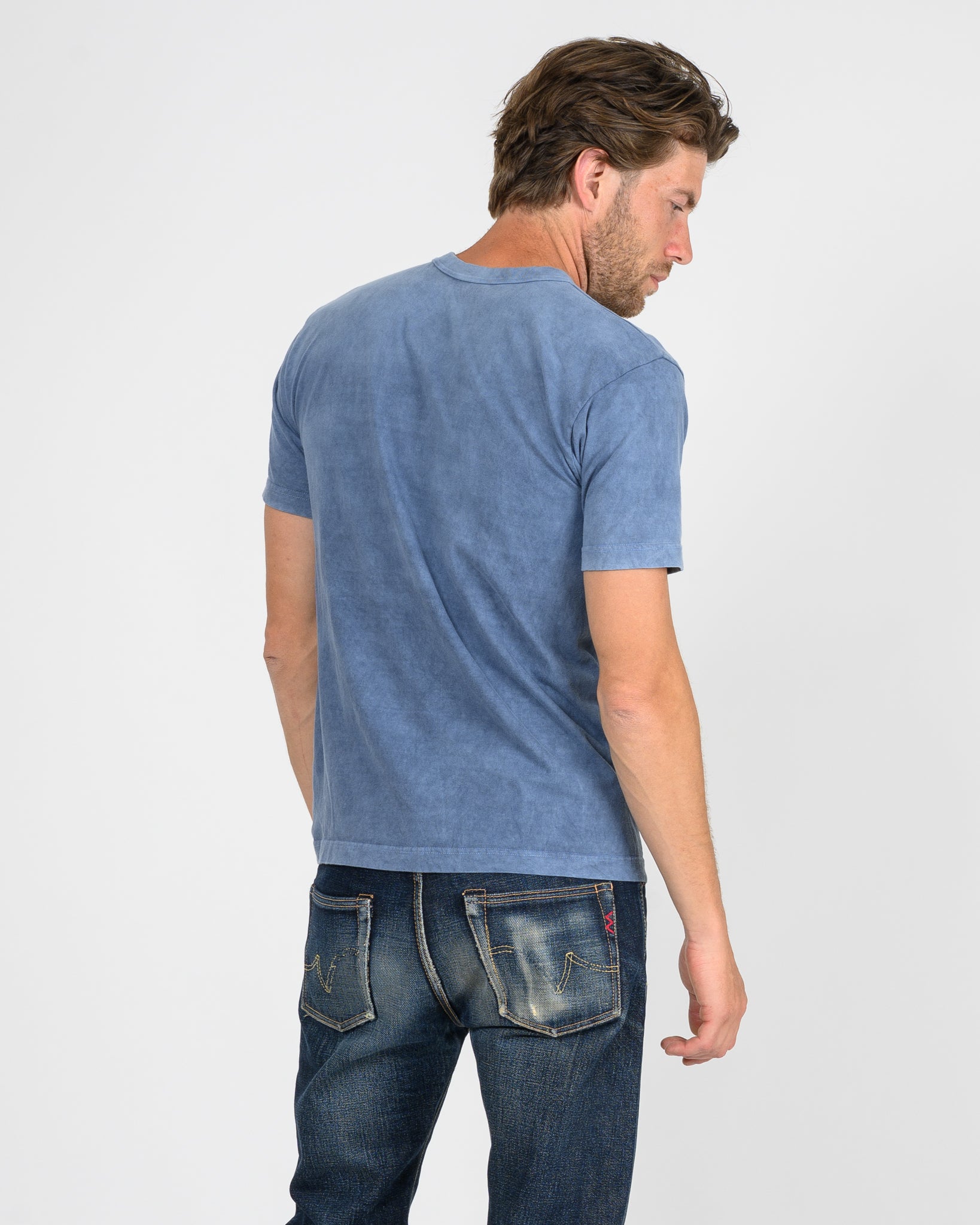 5.5oz Loopwheel Crew Neck T-Shirt - Natural Indigo / White Body – Iron ...